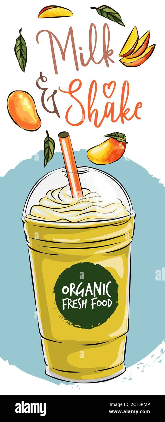 Vector illustration of vegan detox smoothie. Hand drawn recipe of a ...