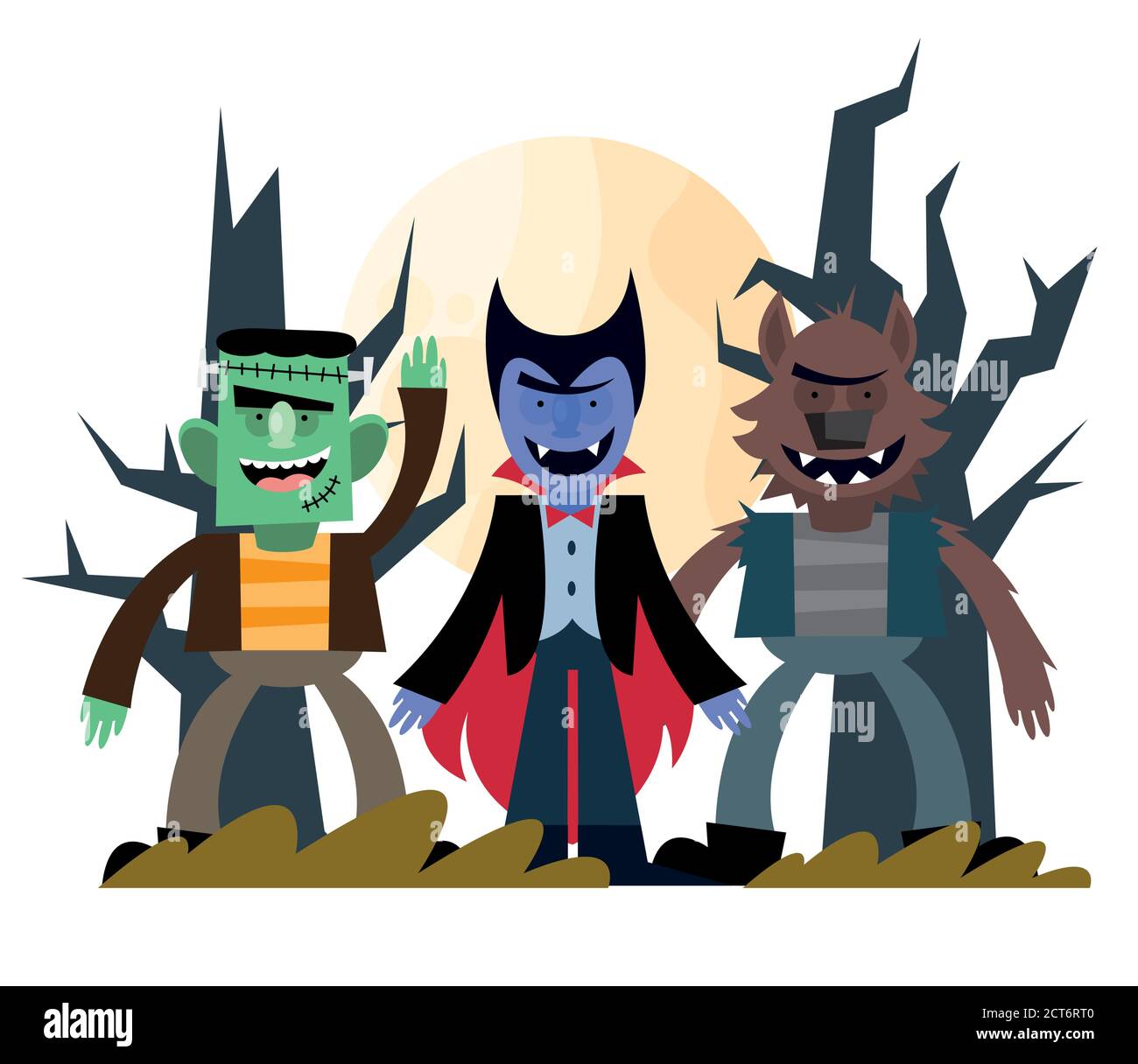 Halloween frankenstein vampire and werewolf cartoons design, Holiday ...