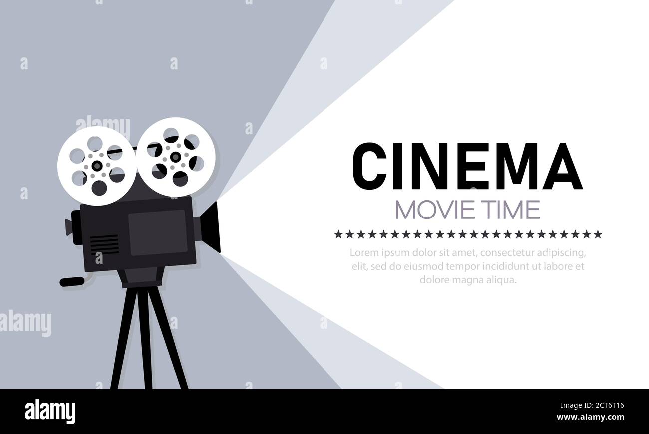 Old movie camera. Movie time flat concept. Template for cinema poster ...