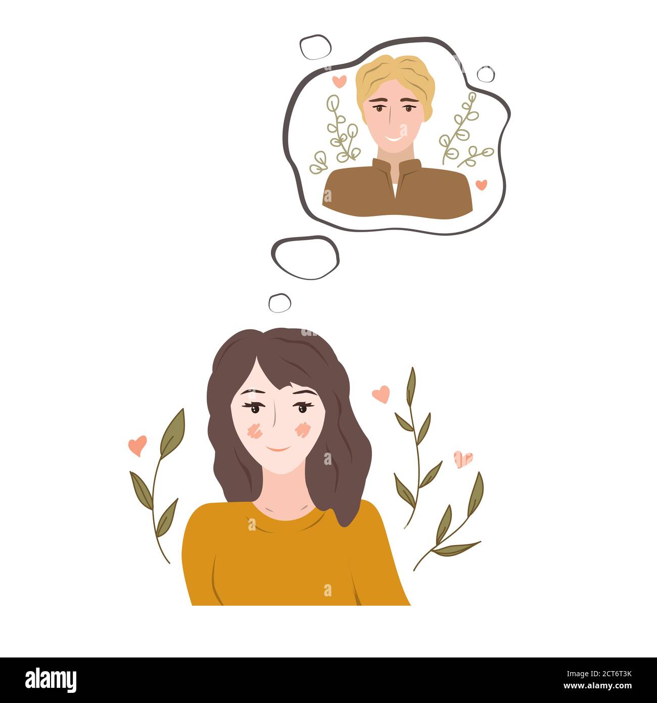 Pretty young girl in love thinking on the boy of her dreams. Cartoon ...