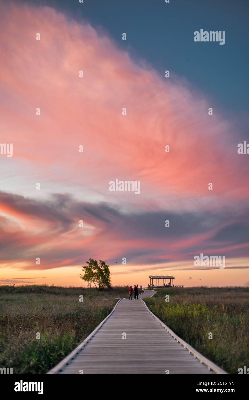 Headlands Beach State Park marsh walkway at sunset Stock Photo - Alamy
