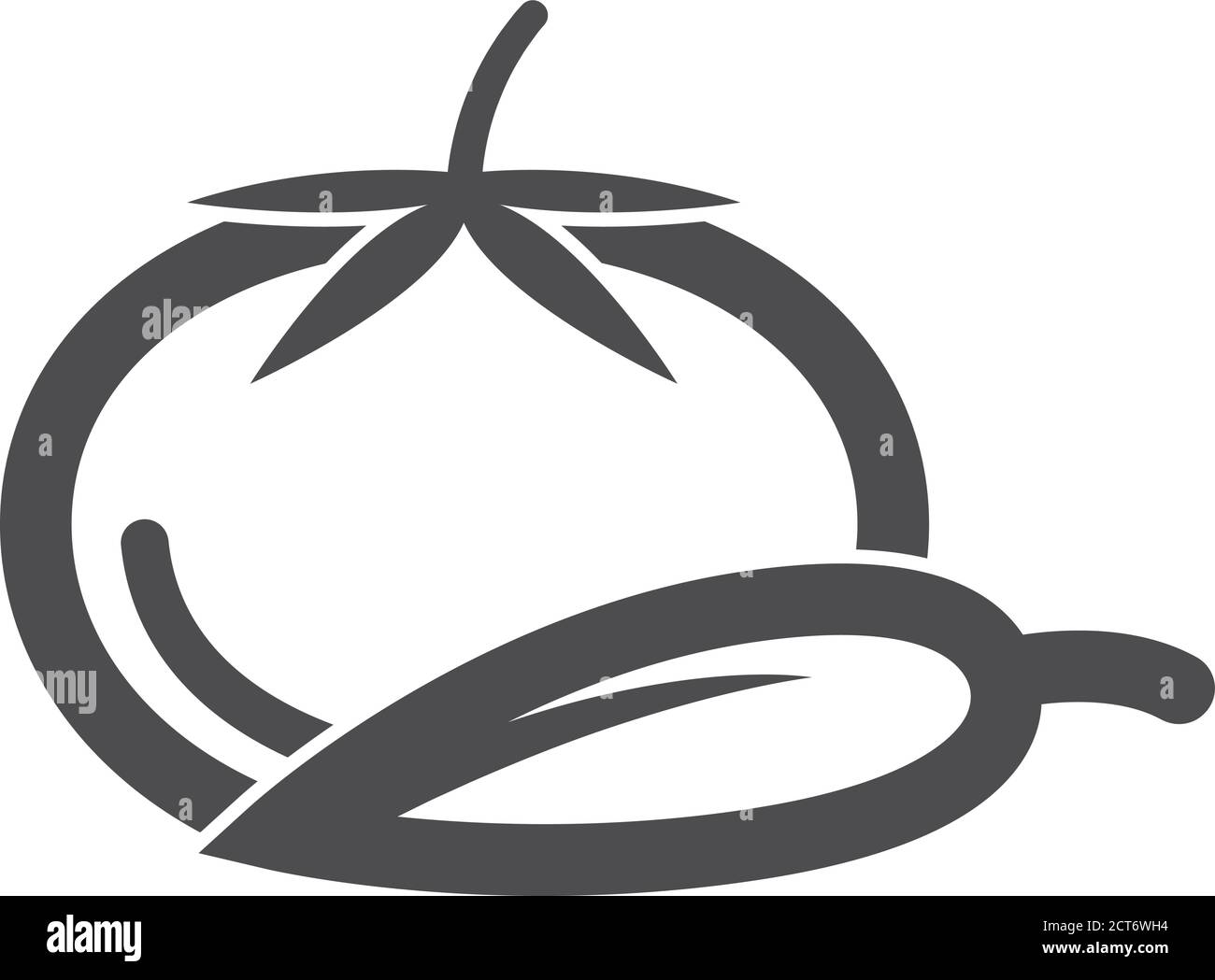 Tomato and pepper icon in thick outline style. Black and white ...