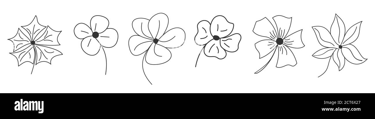 Set of flowers in thin line style. Linear flowers icons. Outline ...