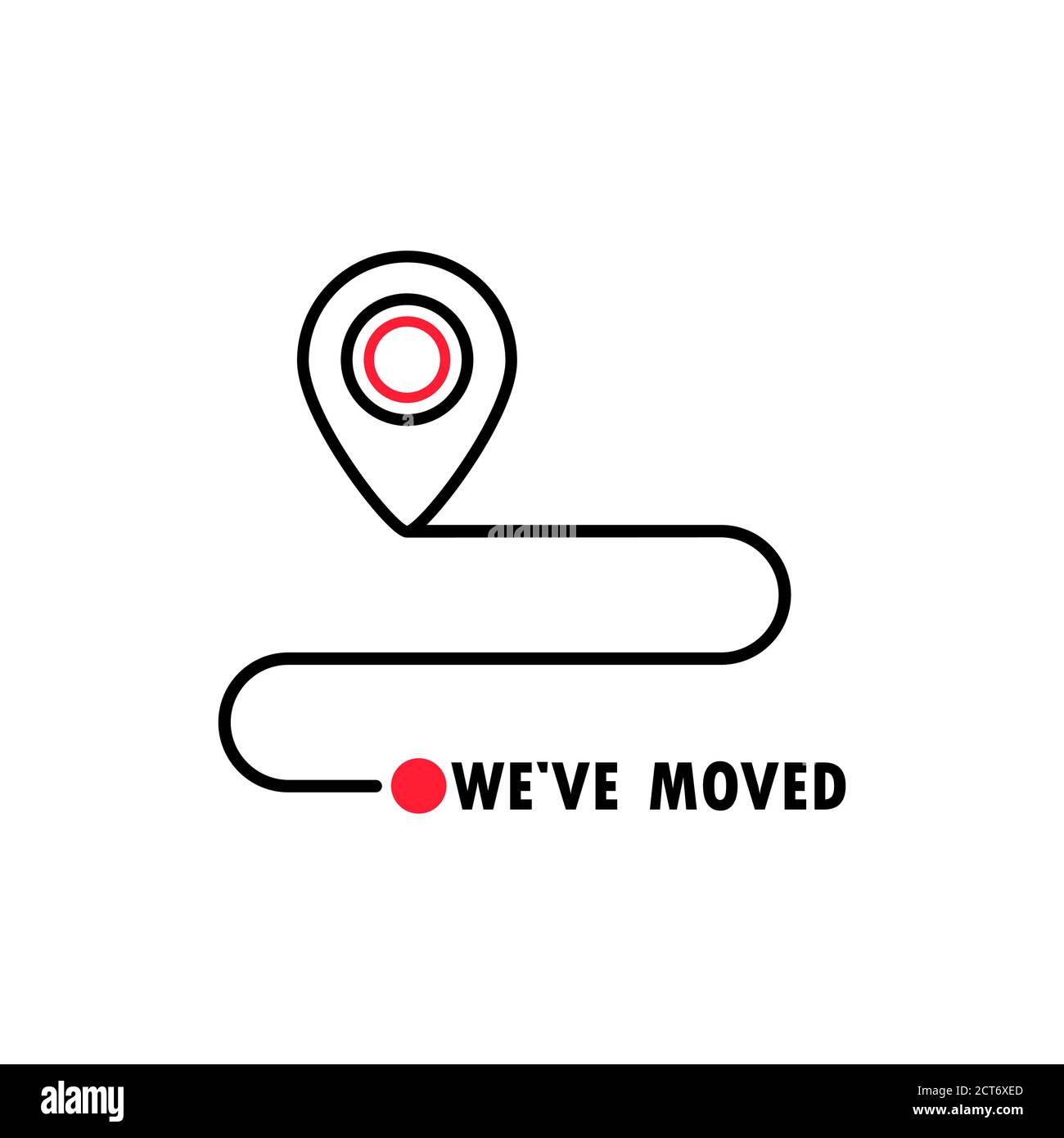 We have moved icon. Map location pointer. Changed address navigation. Vector on isolated white ...