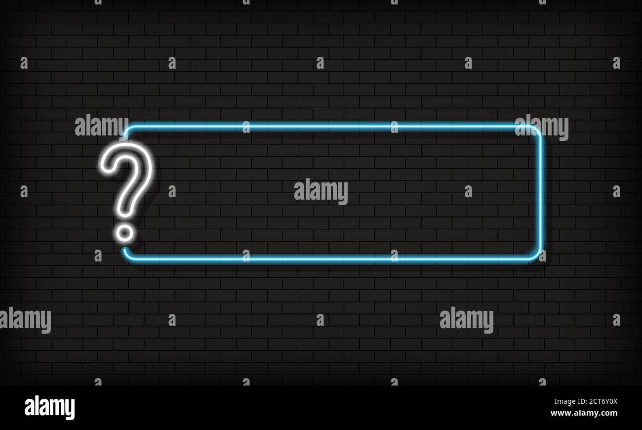 Question mark with answer box neon icon. Vector on isolated black ...