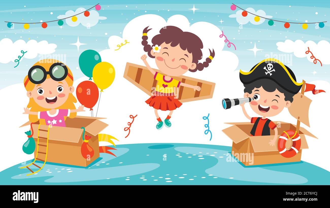 Happy kids flying in Stock Vector Images - Alamy