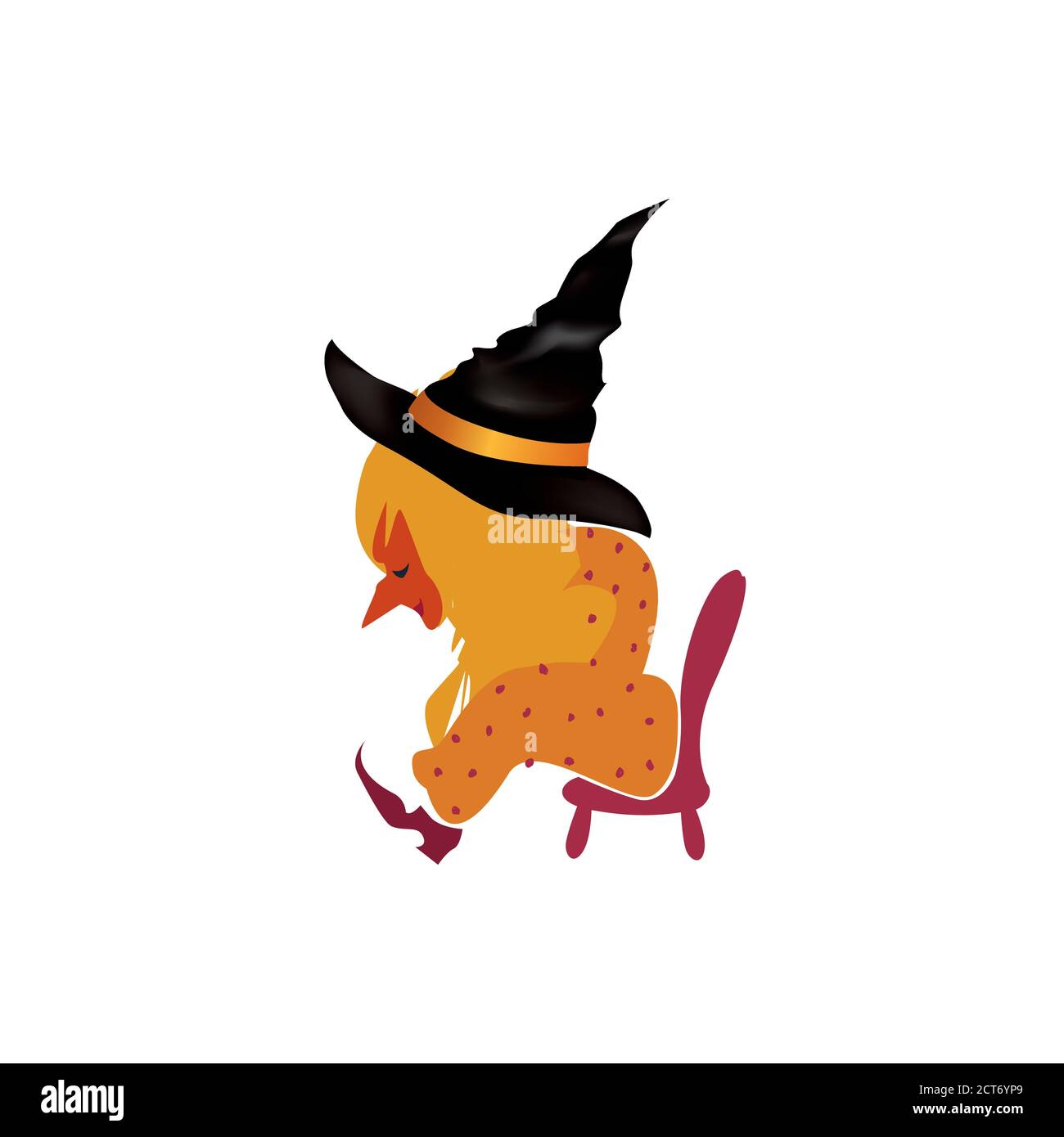 Liitle witch sitting on a small chair tyed after a good holiday ...