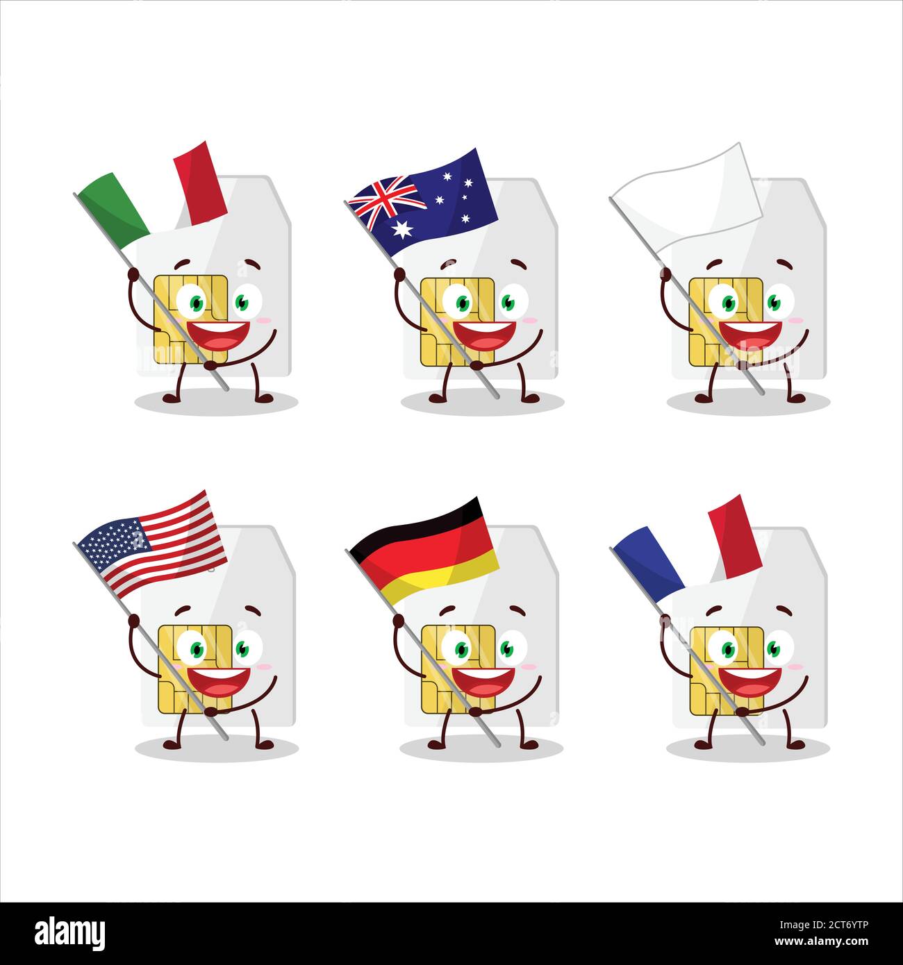 Sim card cartoon character bring the flags of various countries Stock ...