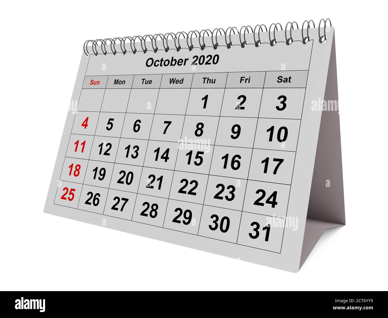 One page of the annual monthly calendar - month October 2020. 3d ...