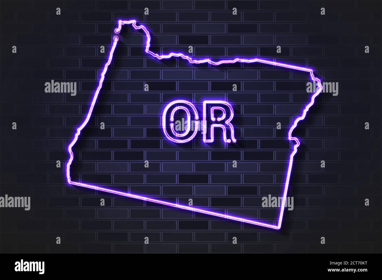 Oregon map glowing neon lamp or glass tube on a black brick wall Stock ...