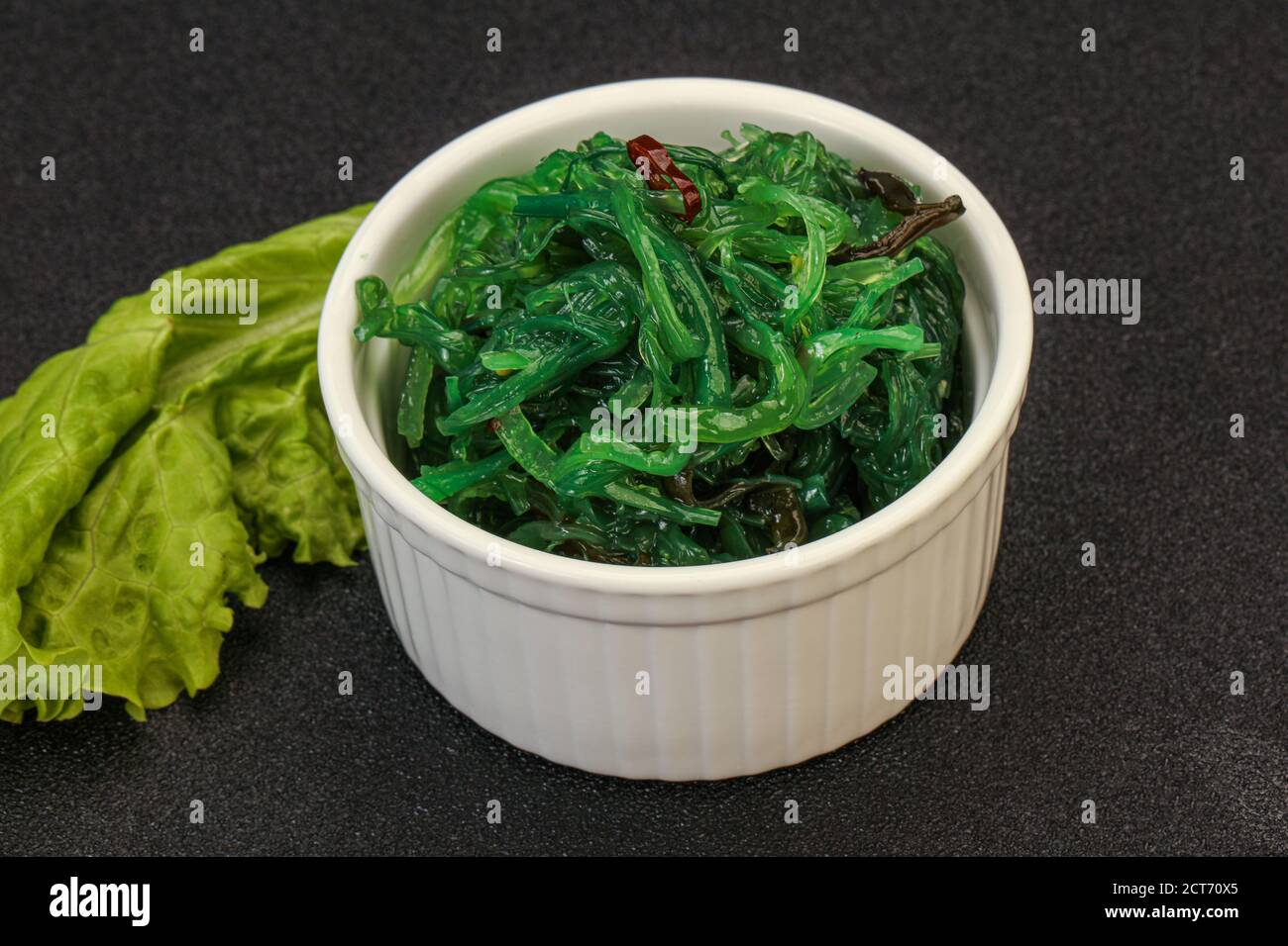 Green Chuka Seaweed Salad Isolated on White Background Top View. Wakame Sea Kelp Salat, Chukka ...