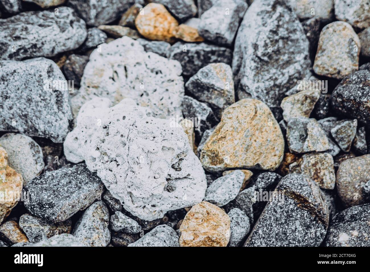 Small and big smooth round pebbles, sea dry stones, multicolour gray ...
