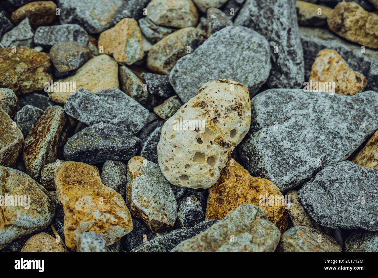 Small and big smooth round pebbles, sea dry stones, multicolour gray ...