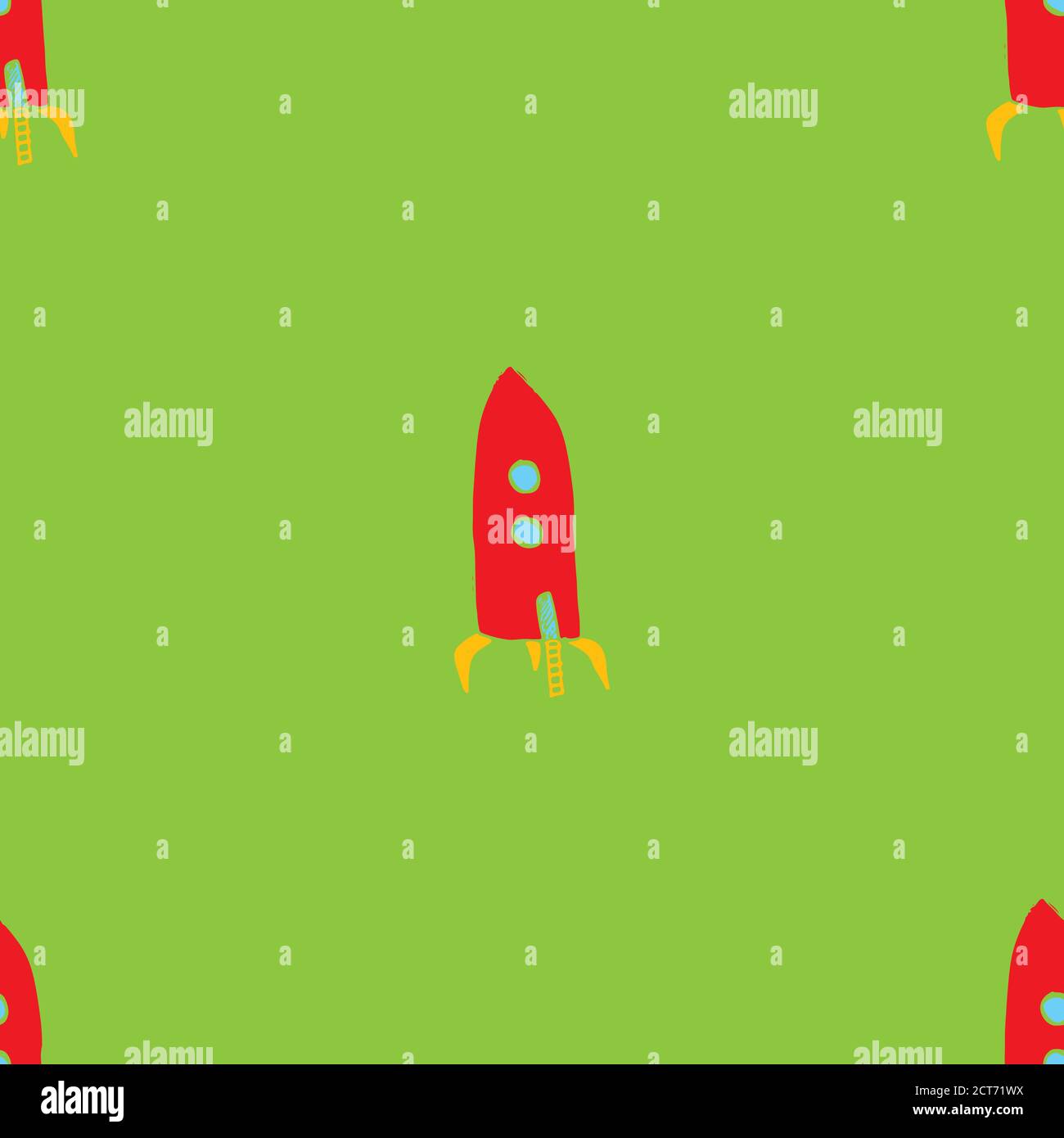 Rocket Seamless pattern. Cute Doodles space ships sketch. Hand drawn ...