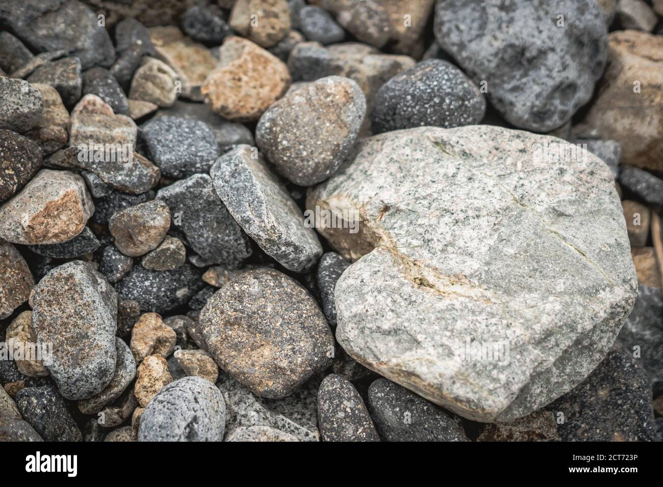 Small and big smooth round pebbles, sea dry stones, multicolour gray ...