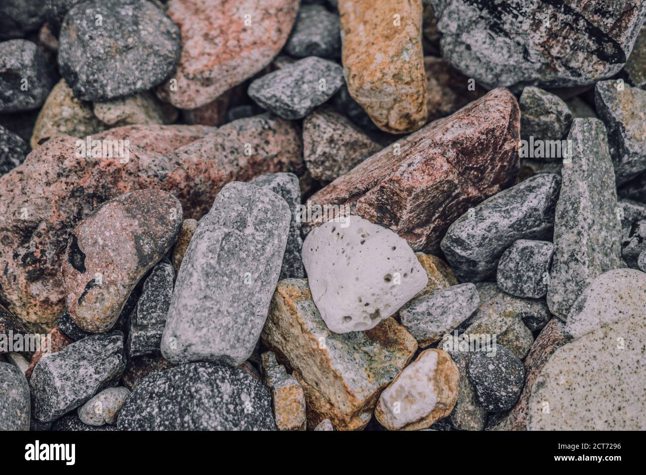 Small and big smooth round pebbles, sea dry stones, multicolour gray ...