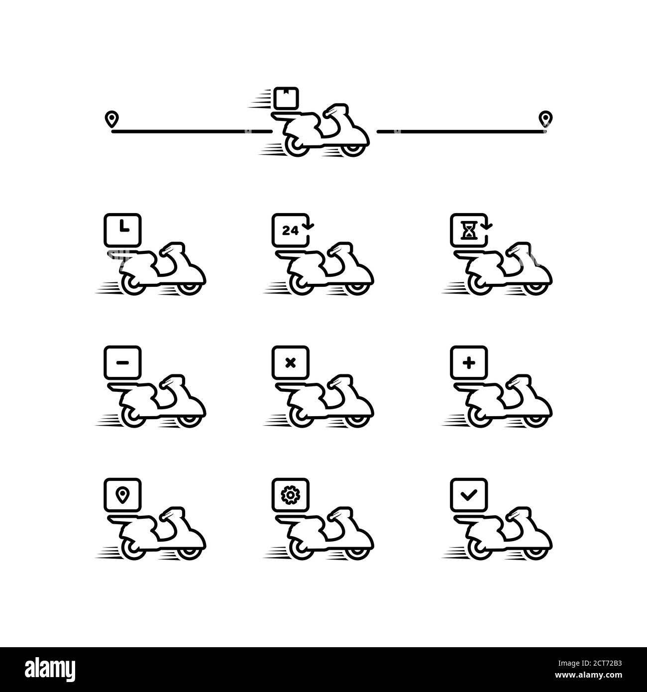 Scooter fast delivery icon set in black. Transportation service. Vector ...