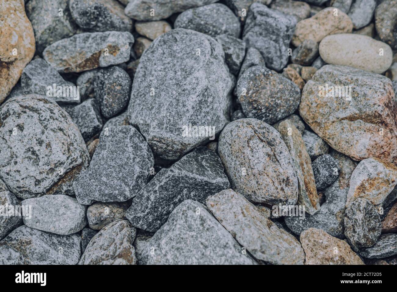 Small and big smooth round pebbles, sea dry stones, multicolour gray ...