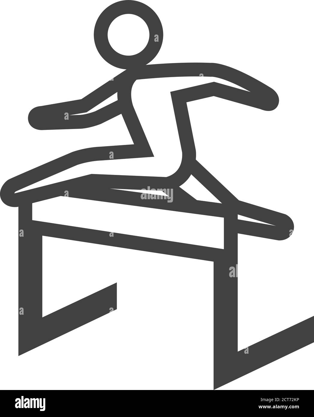 Hurdle run icon in thick outline style. Black and white monochrome ...