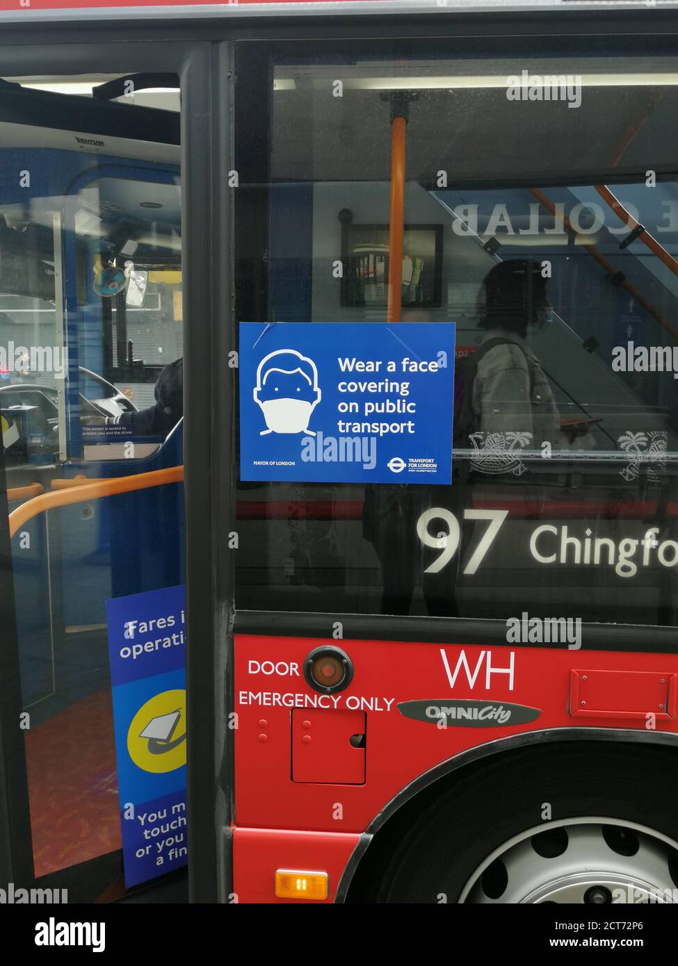 London, UK - 21/9/2020: Wear a mask sign for TFL buses for 'transport ...
