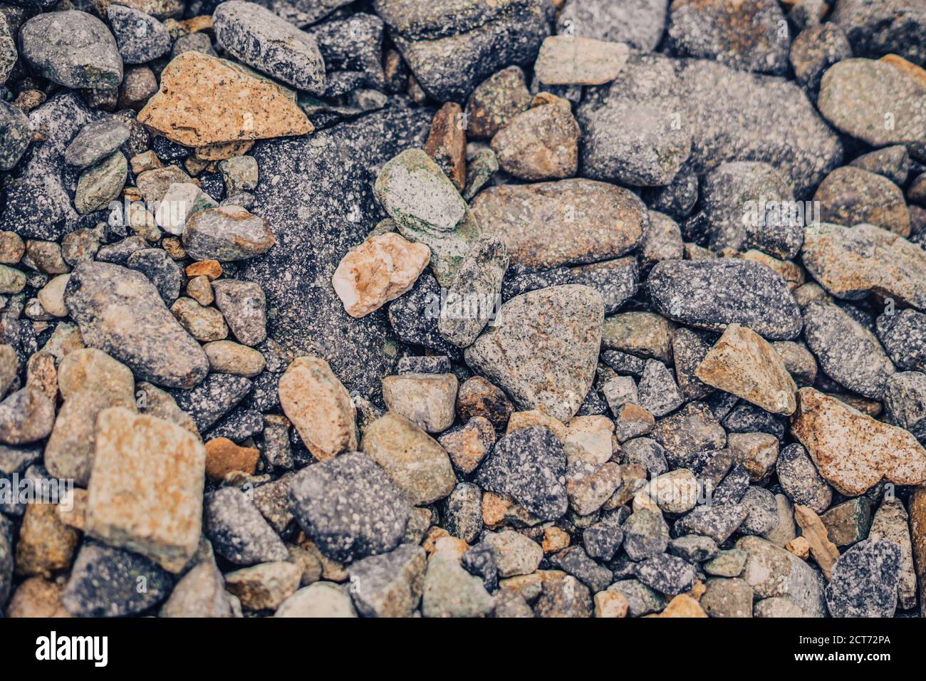 Small and big smooth round pebbles, sea dry stones, multicolour gray ...