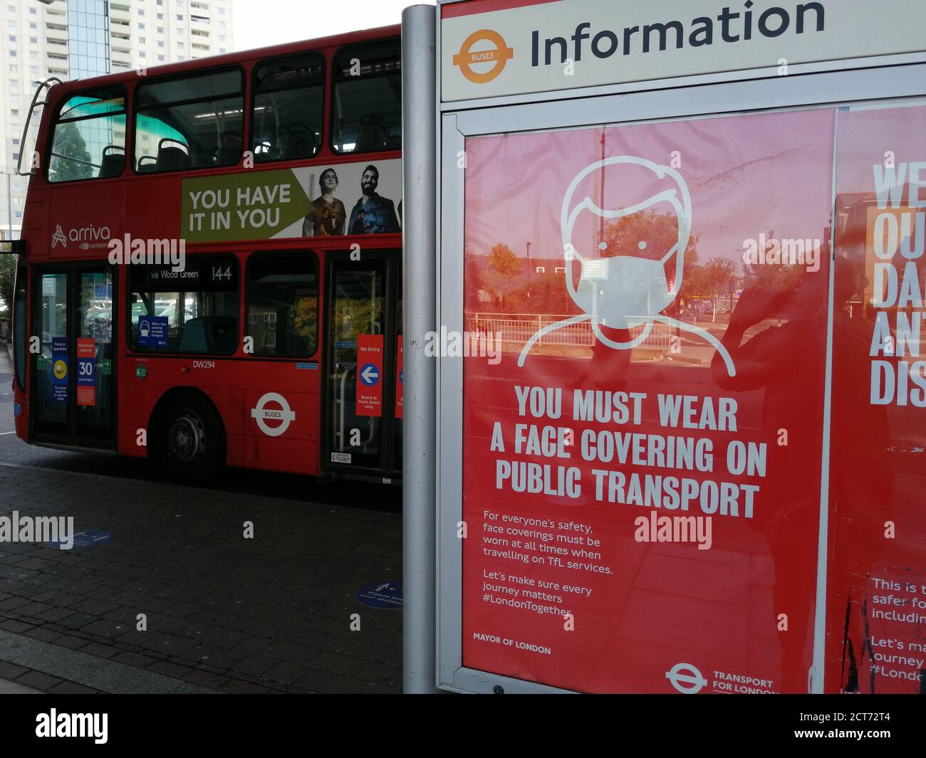 London, UK - 21/9/2020: Wear a mask sign for TFL buses for 'transport ...