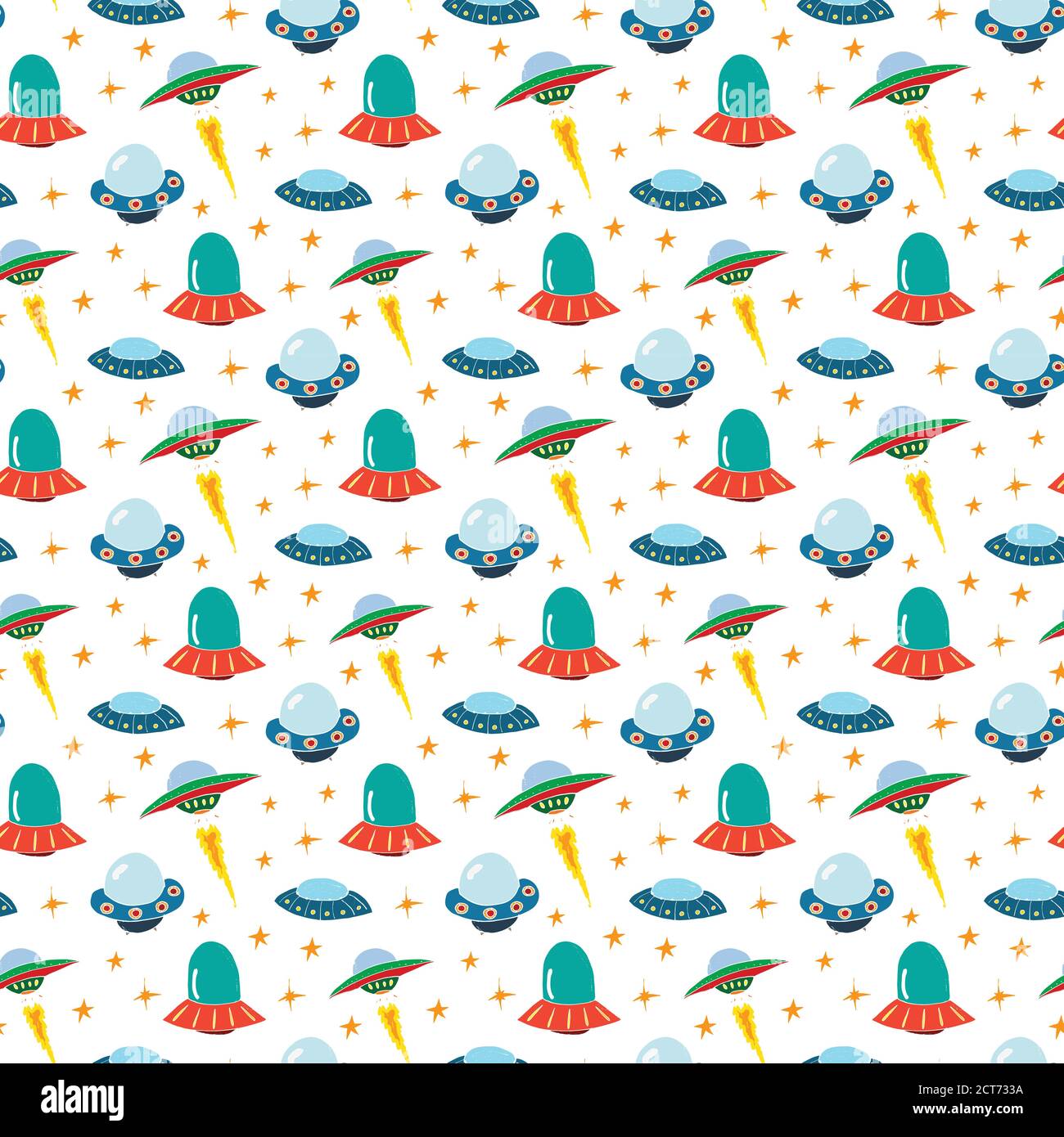 Ufo and aliens Seamless pattern. Cute Doodles space ships sketch. Hand ...