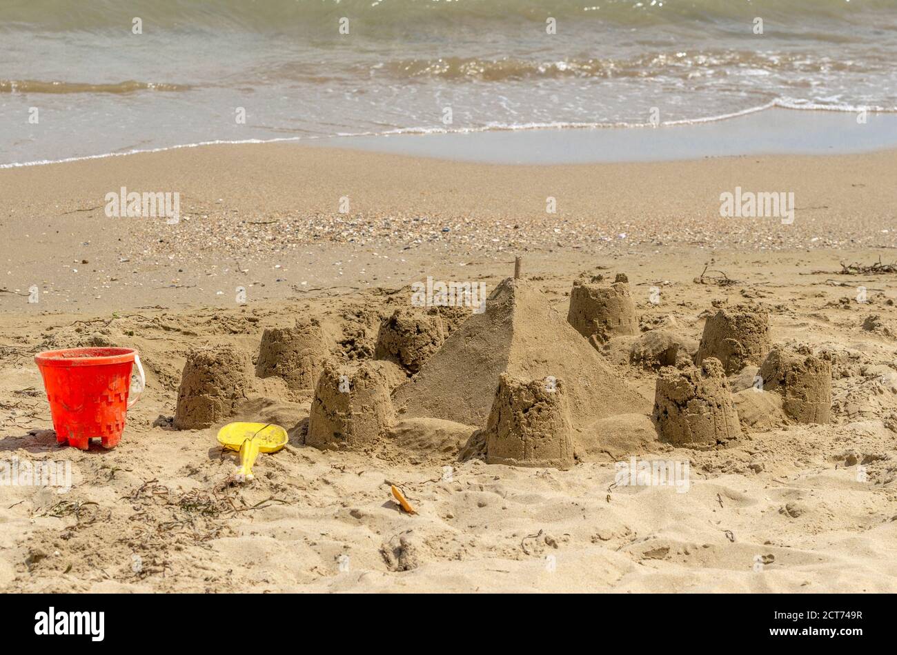 Construction of towers and pyramid on the beach Stock Photo - Alamy
