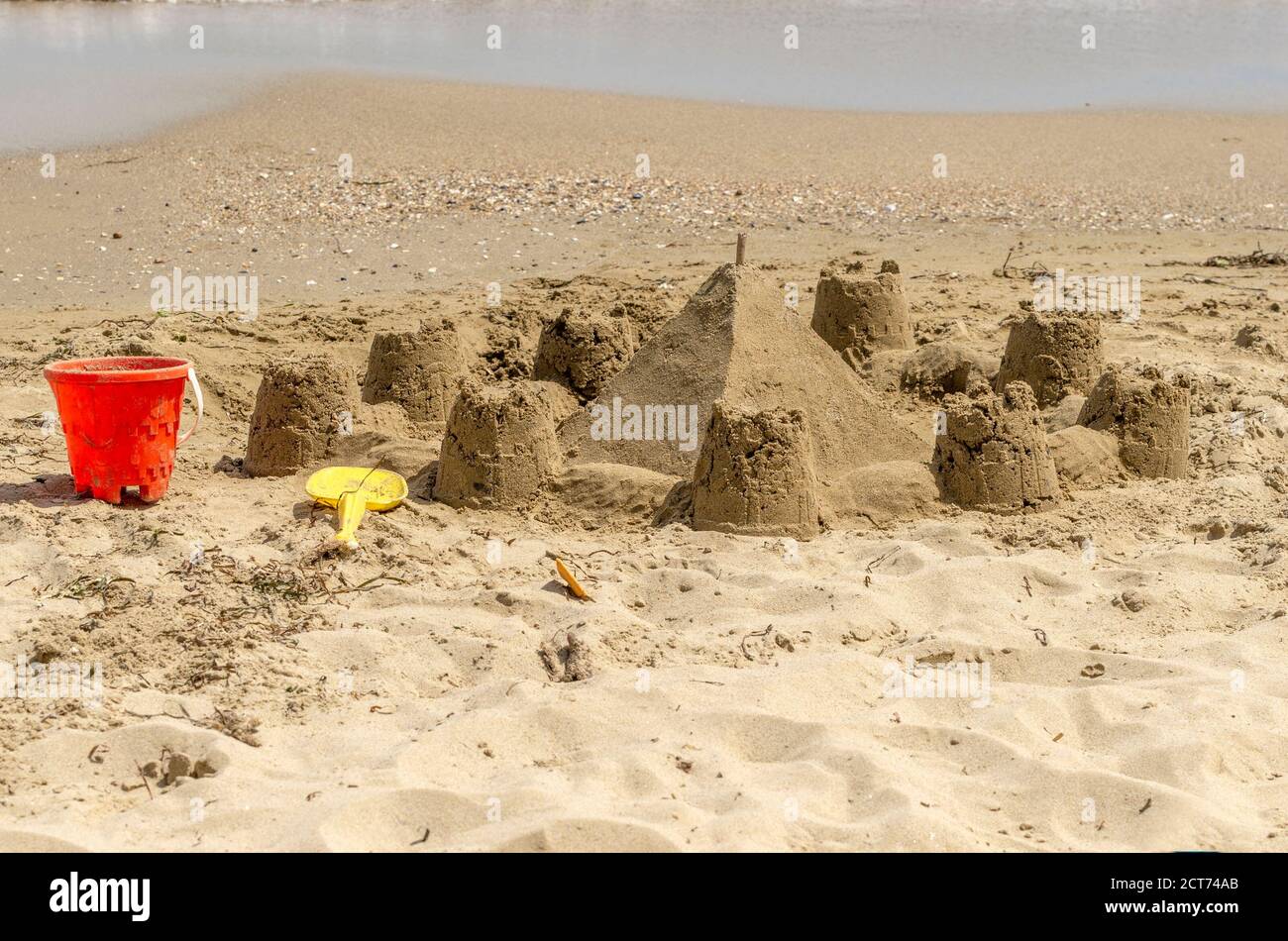 Construction of towers and pyramid on the beach Stock Photo - Alamy