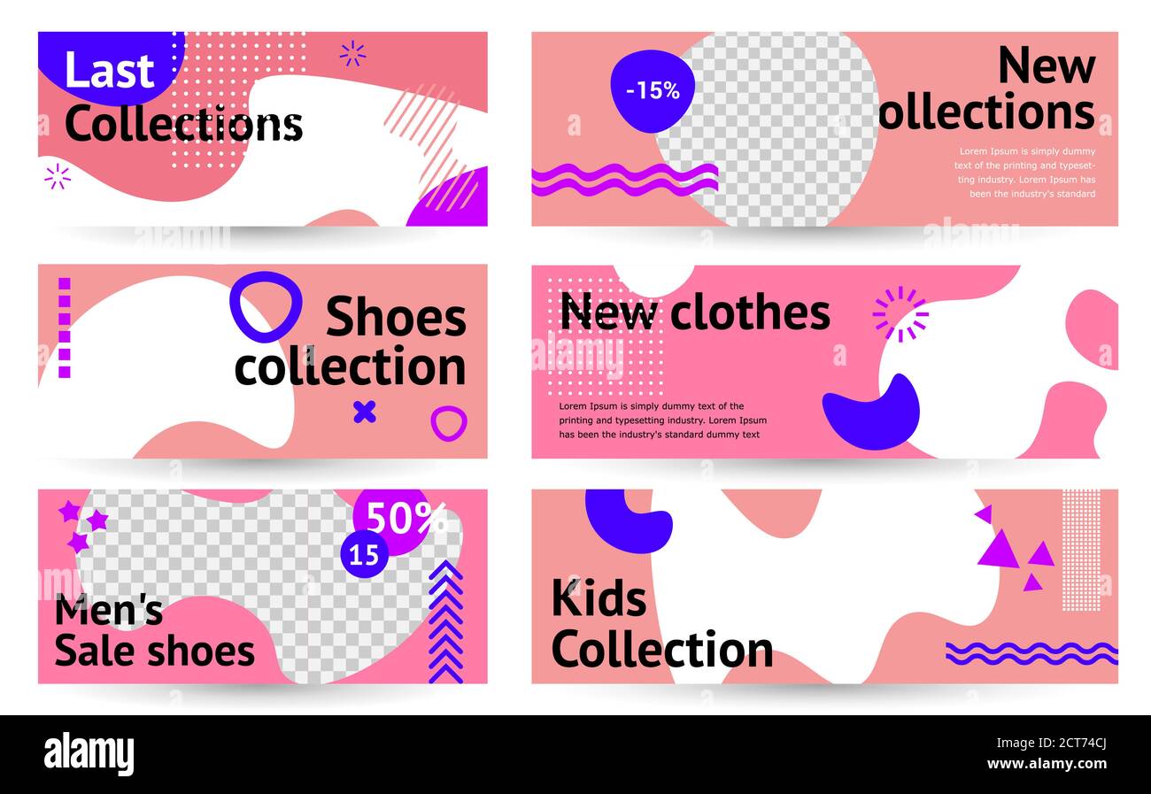 Pink promotion web banner for social media or website. Modern geometric ...