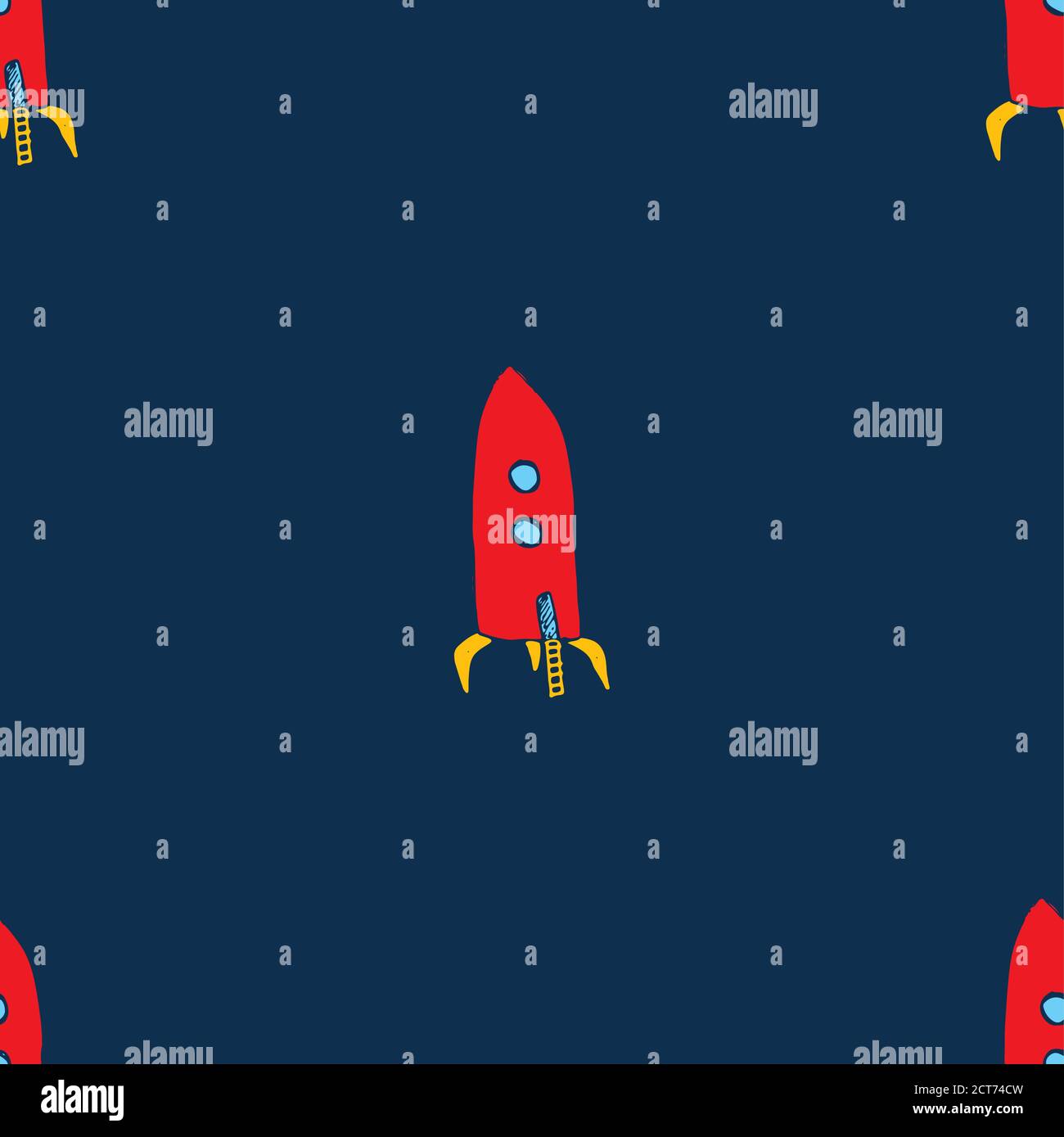 Rocket Seamless pattern. Cute Doodles space ships sketch. Hand drawn ...