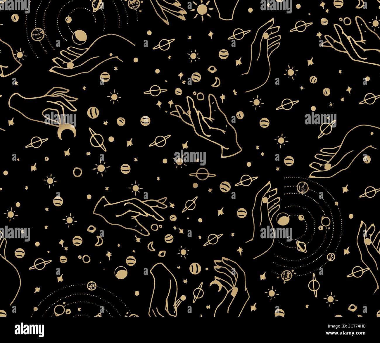 Wiccan seamless pattern with magic symbols. space and mystical objects ...