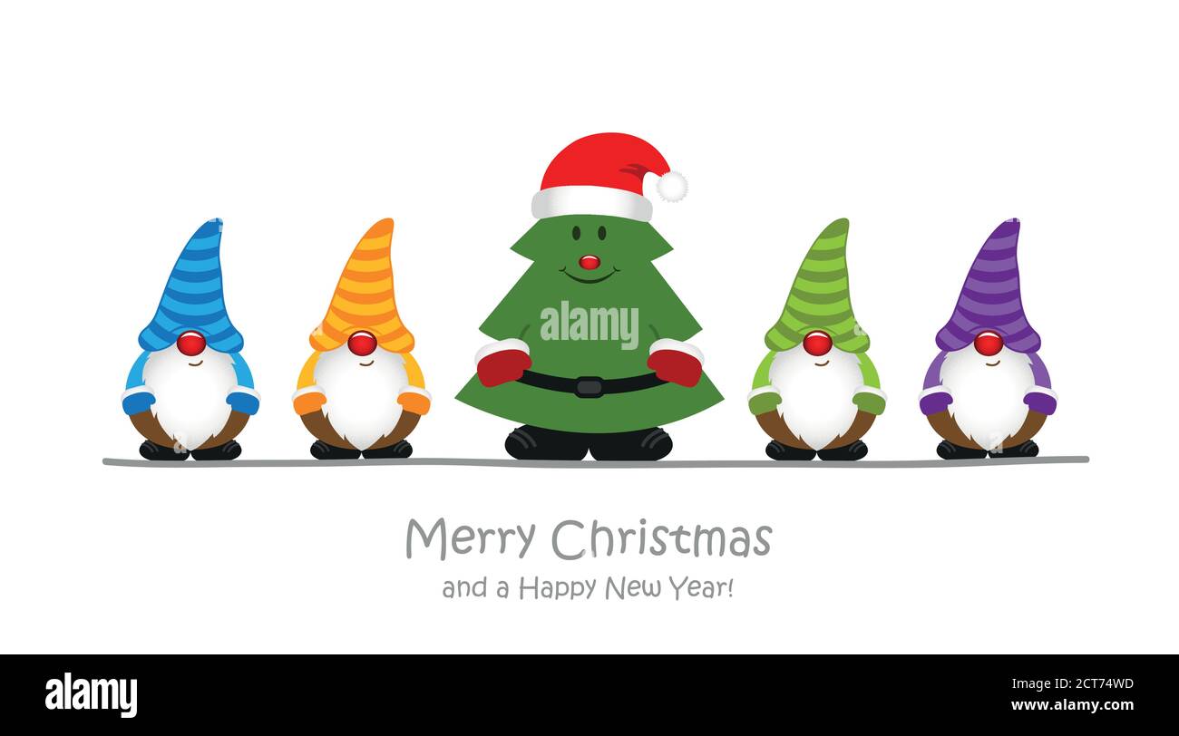 cute christmas tree and dwarf cartoon vector illustration EPS10 Stock ...