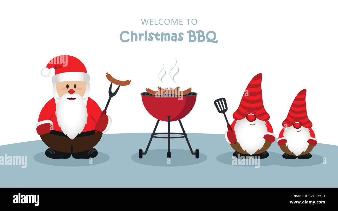cute santa claus and dwarf at christmas bbq vector illustration EPS10 ...