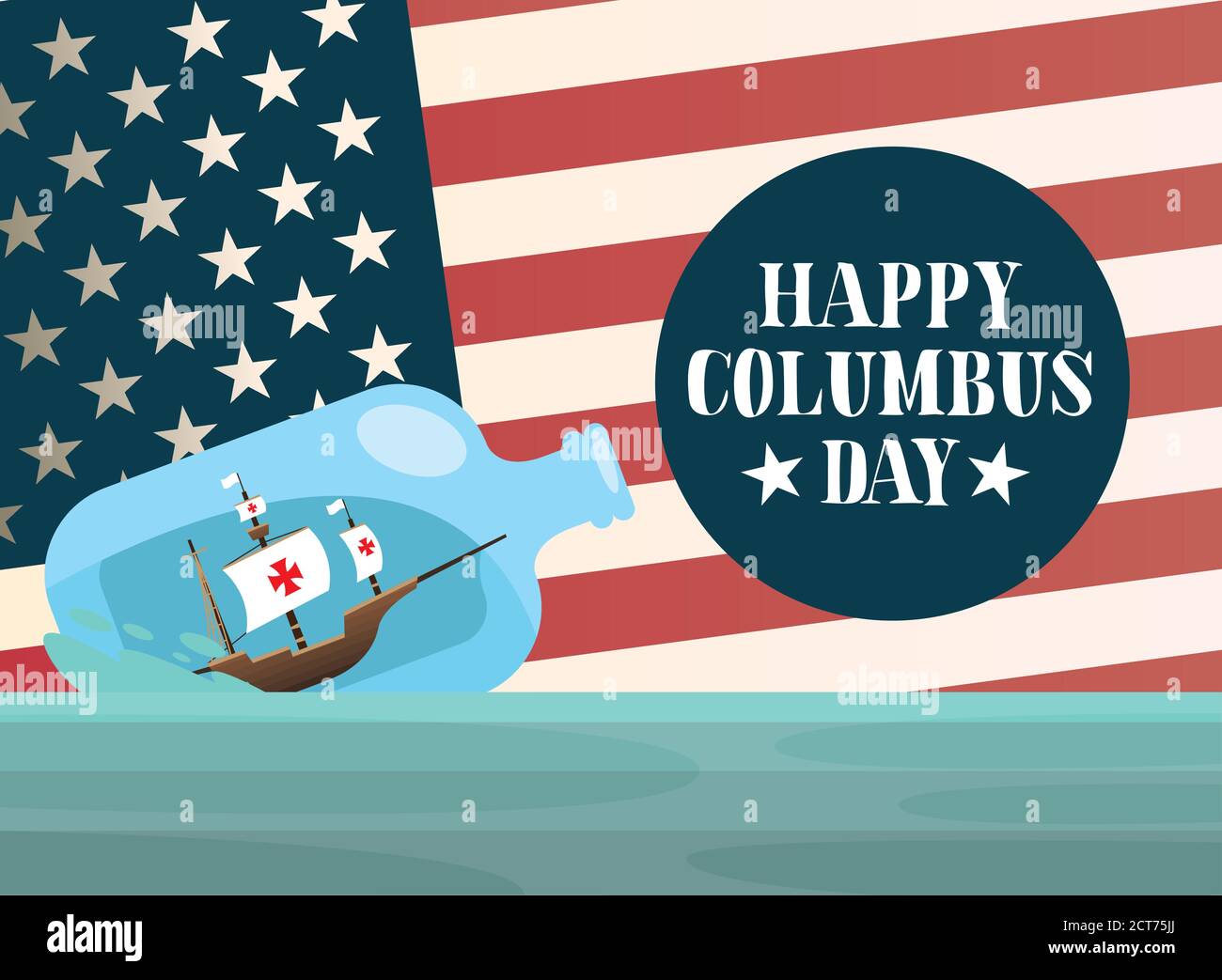 Columbus ship inside water bottle with usa flag design of happy ...