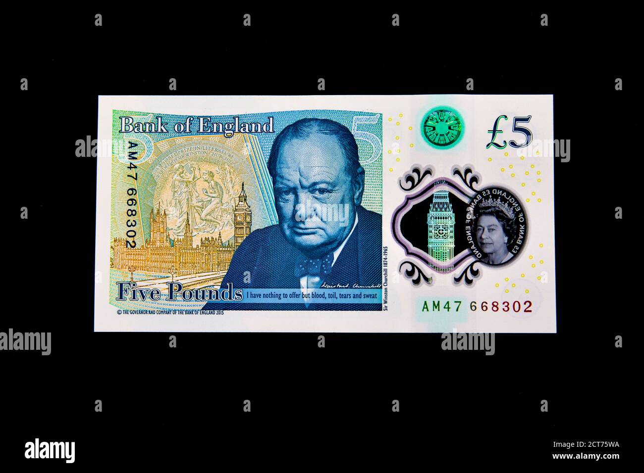 The new £5 polymer banknote featuring Sir Winston Churchill on a black ...