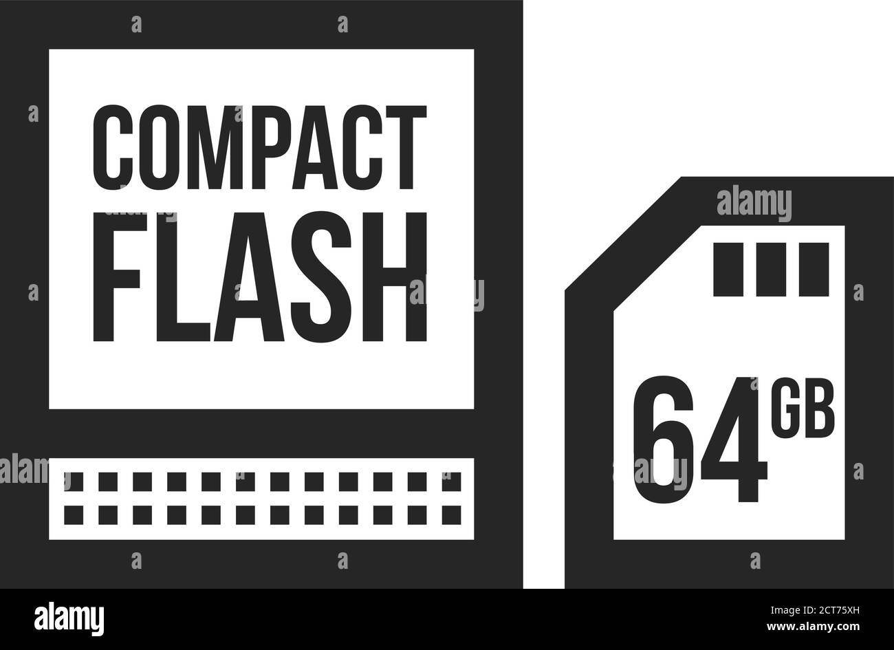 Compact flash and SD card icon in thick outline style. Black and white ...