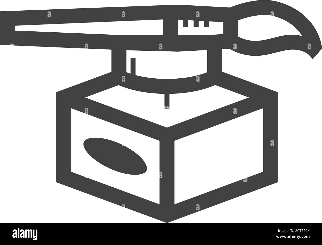 Ink pot icon with brush in thick outline style. Black and white ...