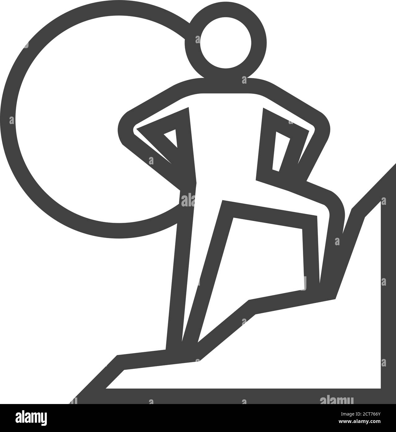 Rock climbing icon in thick outline style. Black and white monochrome ...