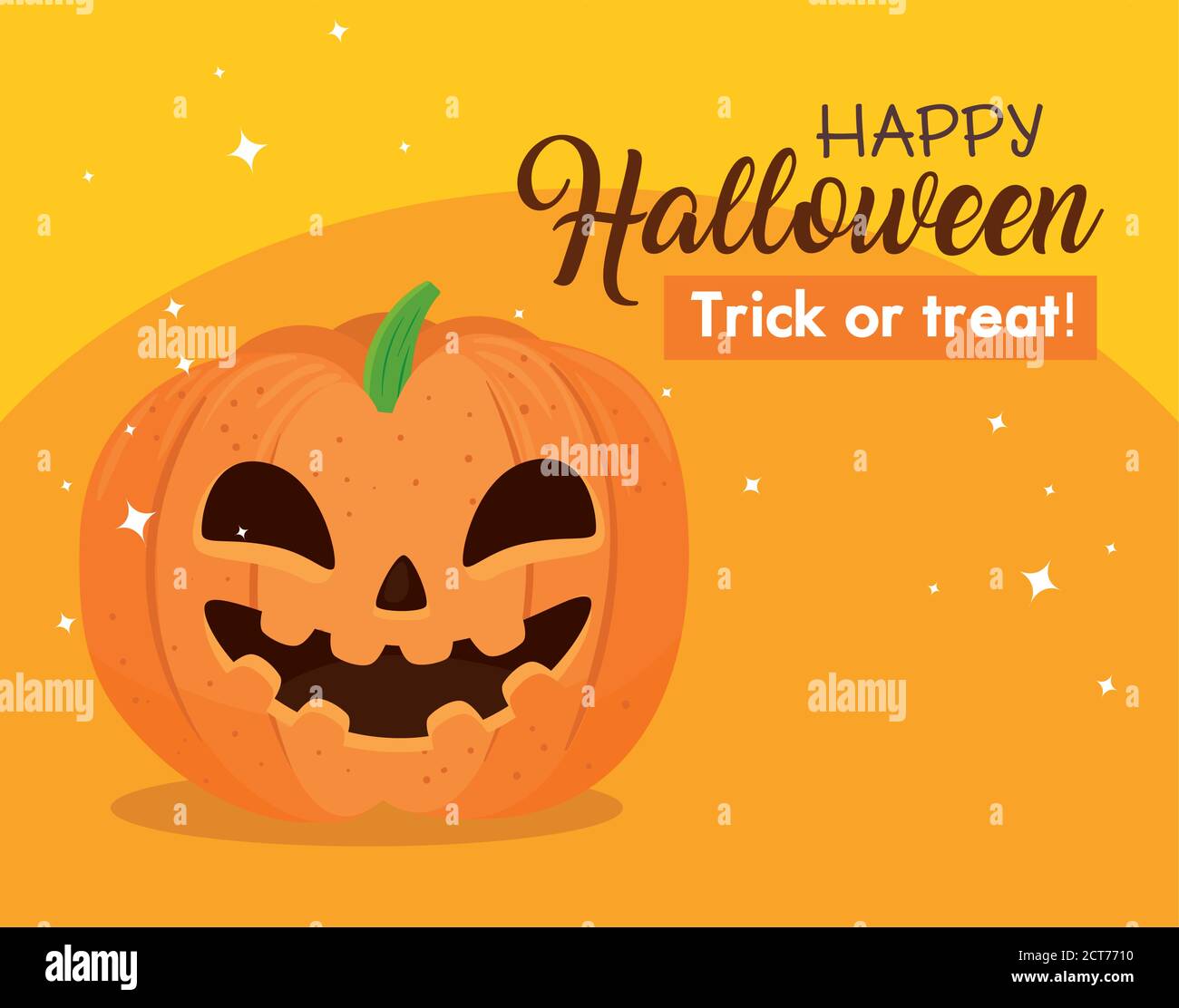 happy halloween banner with smiling pumpkin on orange background Stock ...