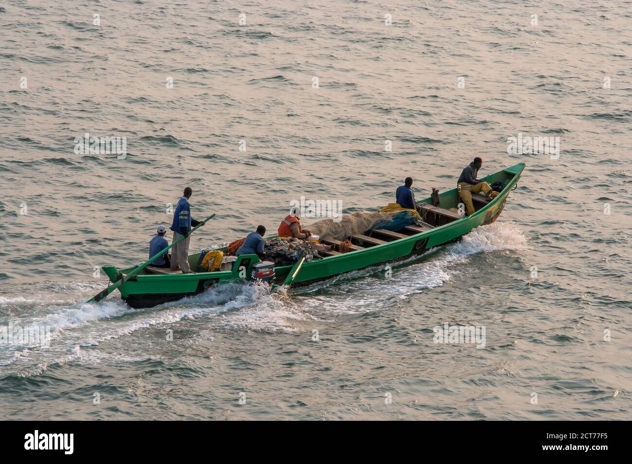 POINTE NOIRE CONGO - 2009 JUNE 30. Fishingmen inside the canoe Stock ...