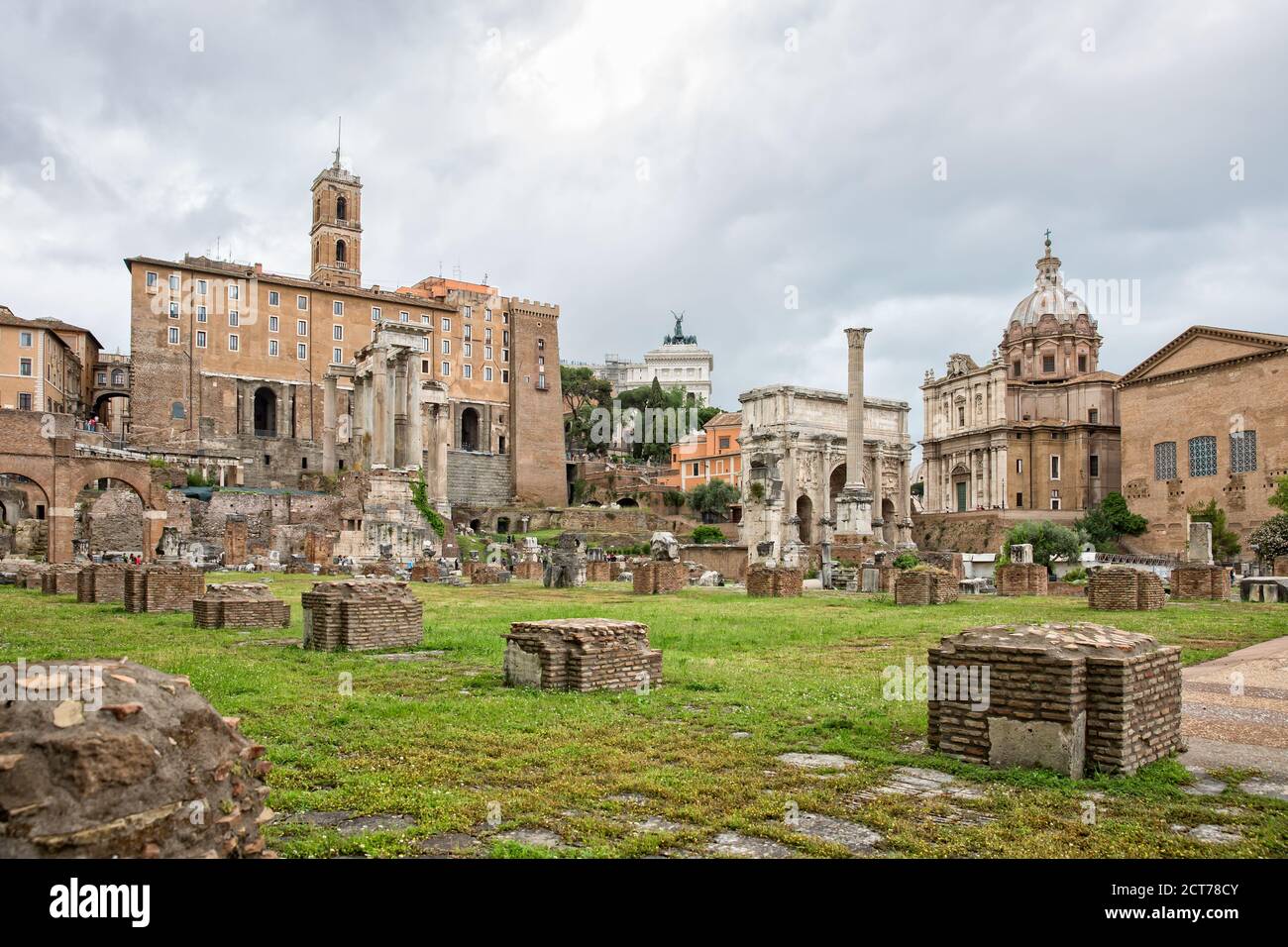 Great view over ancient Forum Romanum of the Capitol hill with Palazzo ...