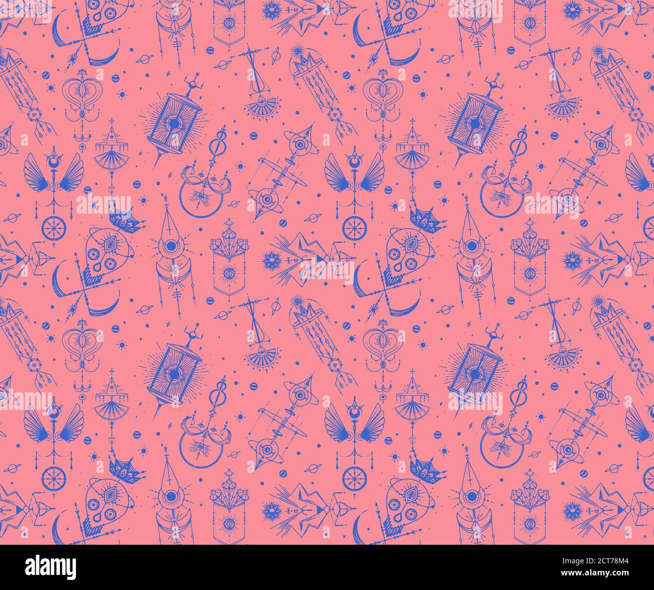 Wiccan seamless pattern with magic symbols. space and mystical objects ...