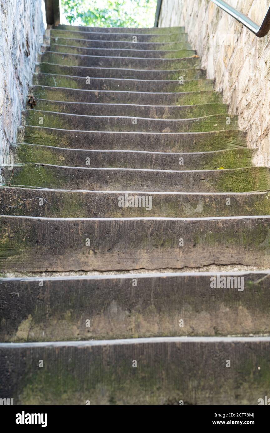 Stone steps leading to the medieval city walls built as a defence, York ...