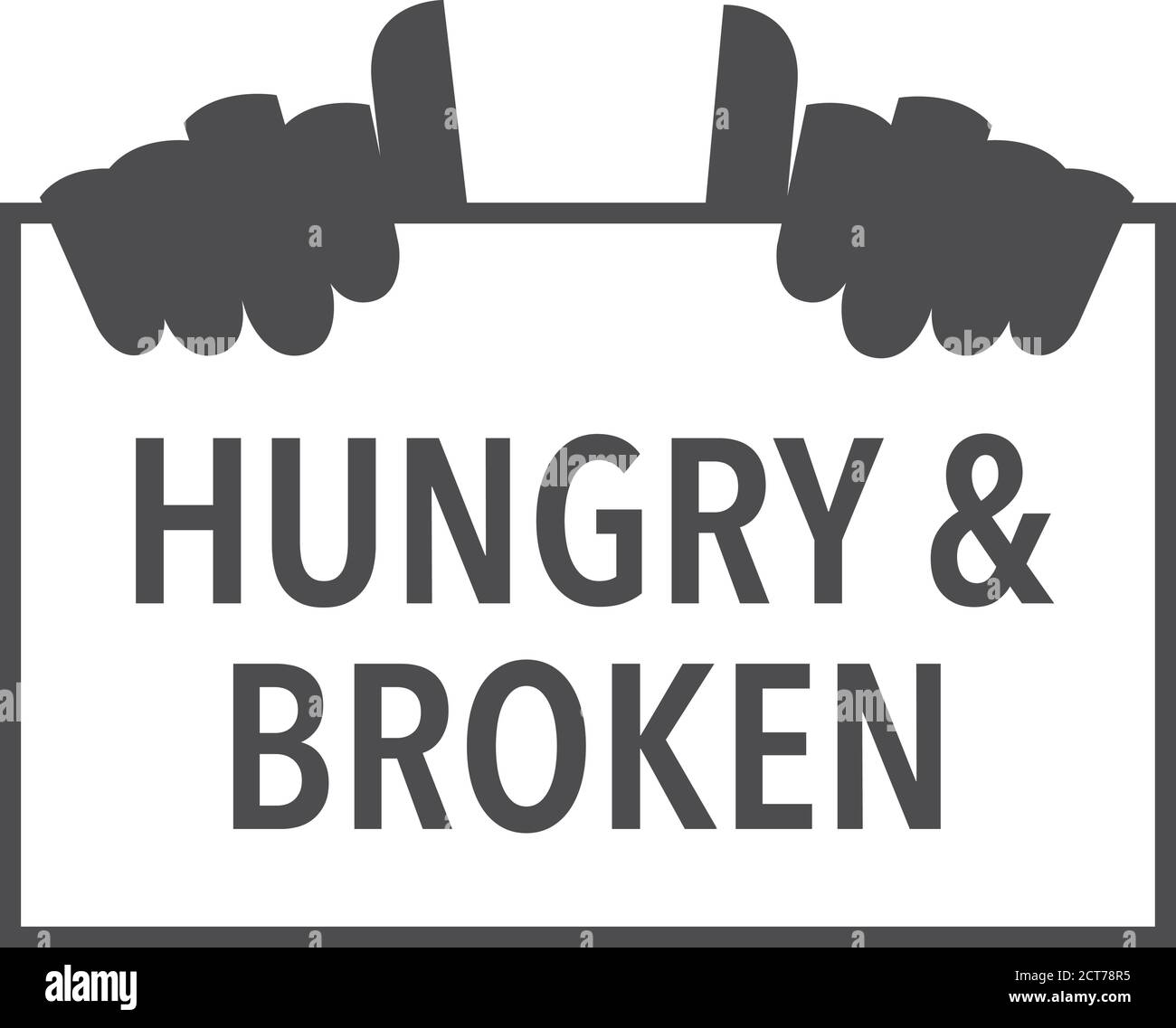 Hand holding sign icon in black and white. Hungry and broken. Vector ...