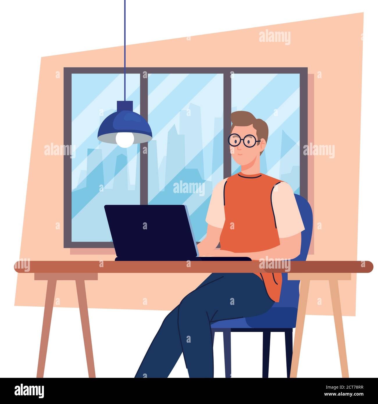 Male employee using laptop working Stock Vector Images - Alamy