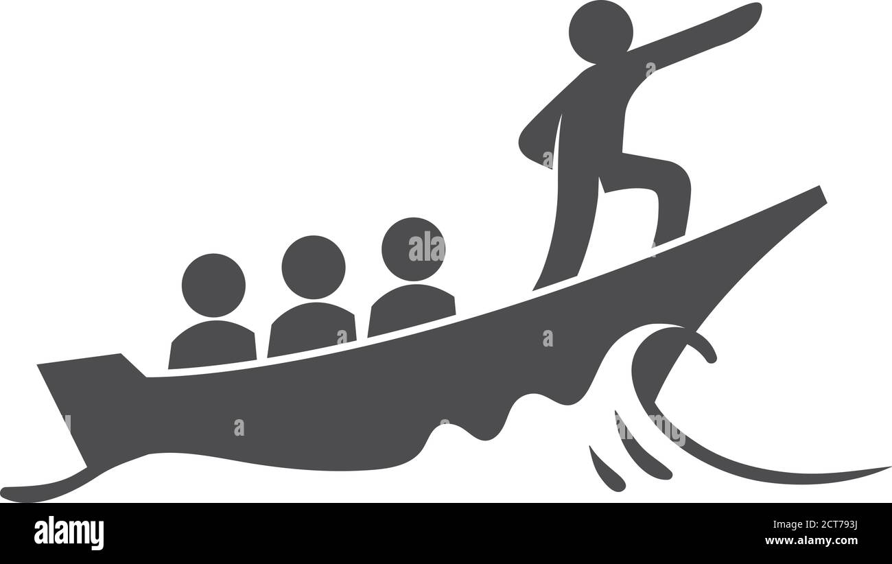 Leadership concept icon in black and white. Men on boat. Vector ...