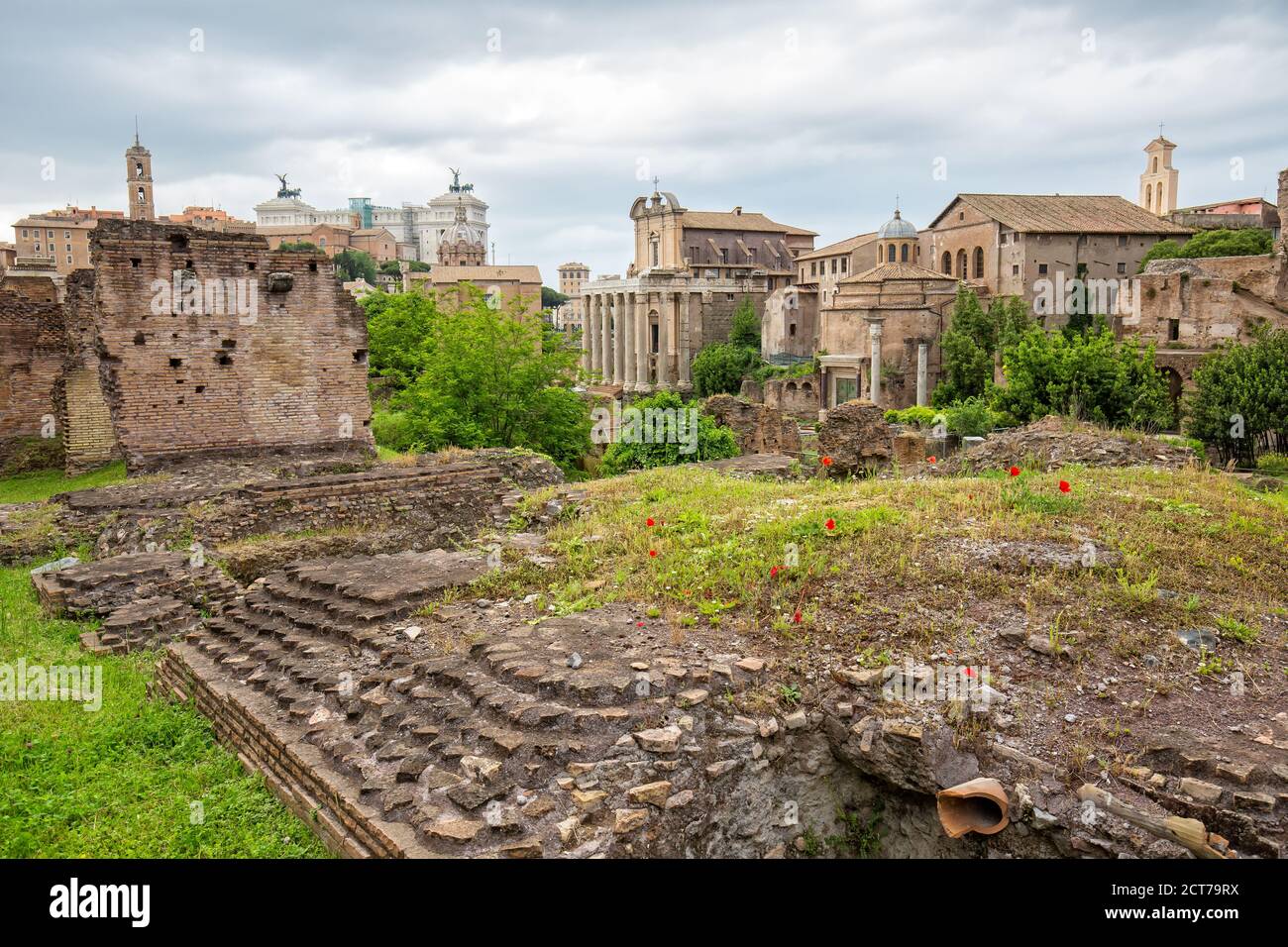 Great view over ancient Forum Romanum of the Capitol hill with Palazzo ...