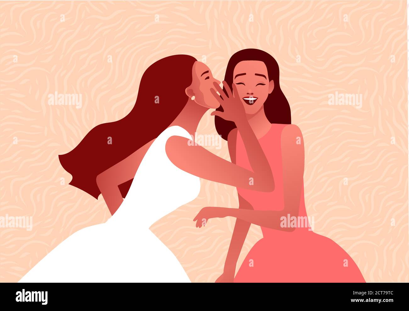 Gossip vector illustration. One excited girl whispers secret to ...