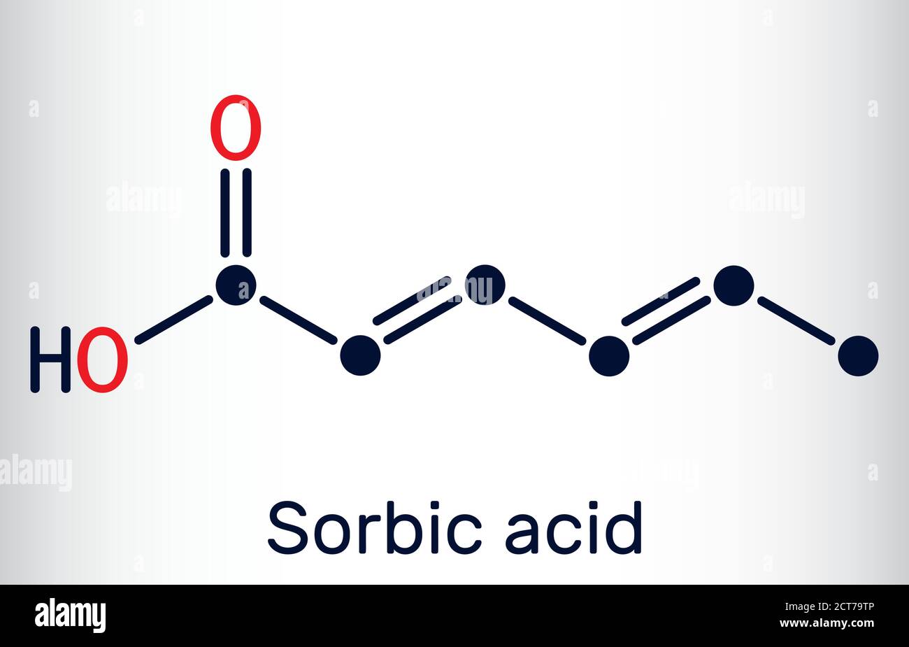 Sorbic acid, 2,4-hexadienoic acid, E200 molecule. It is hexadienoic and ...